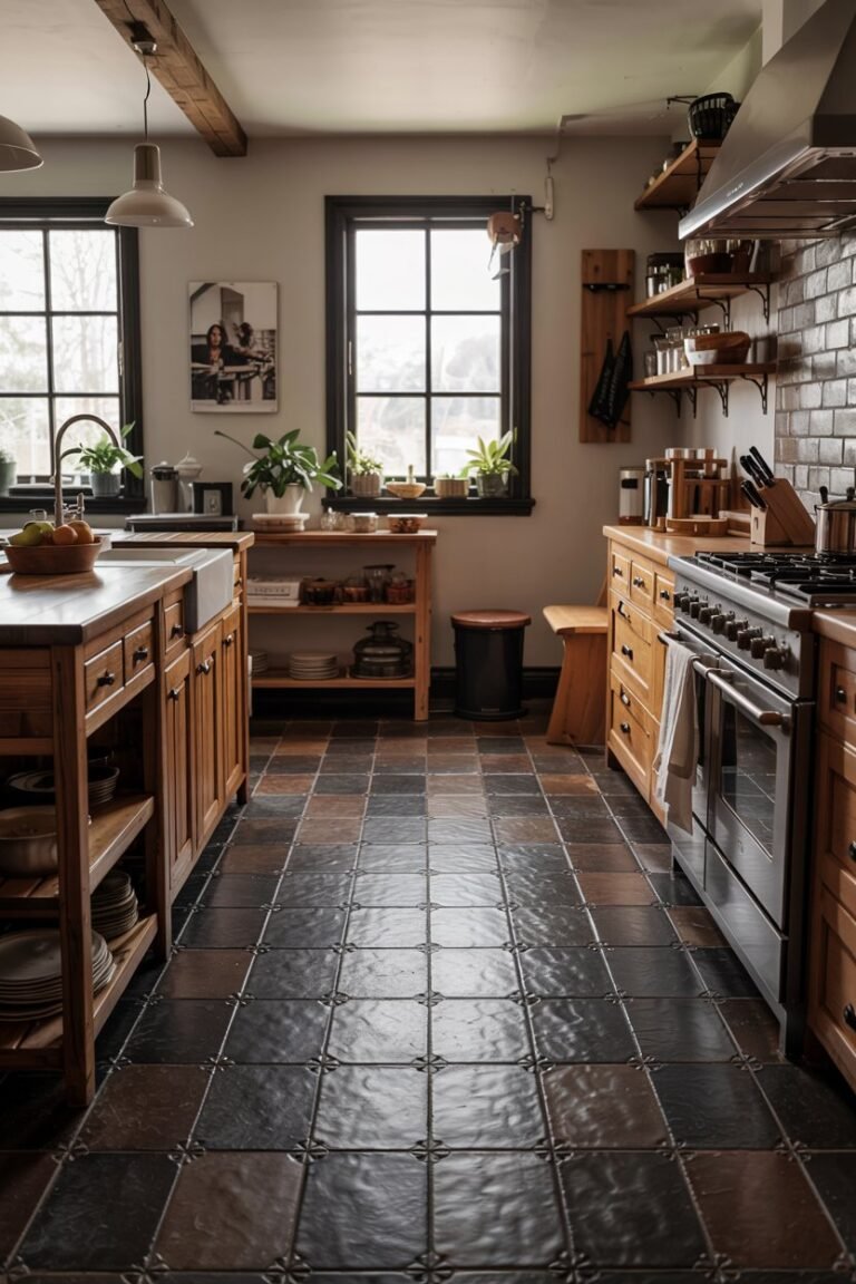 20 Stunning Kitchen Flooring Ideas With Dark Tiles